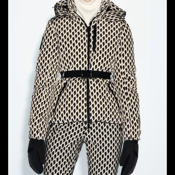 Zara | Jackets & Coats | Zara Black And Cream Geometric Ski Set Jacket ...